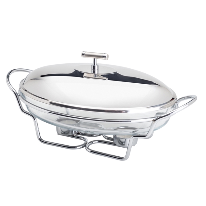 Rechaud Vidro c/Tampa Aço Inox Satin oval 3l - Rechaud Vidro c/Tampa ...