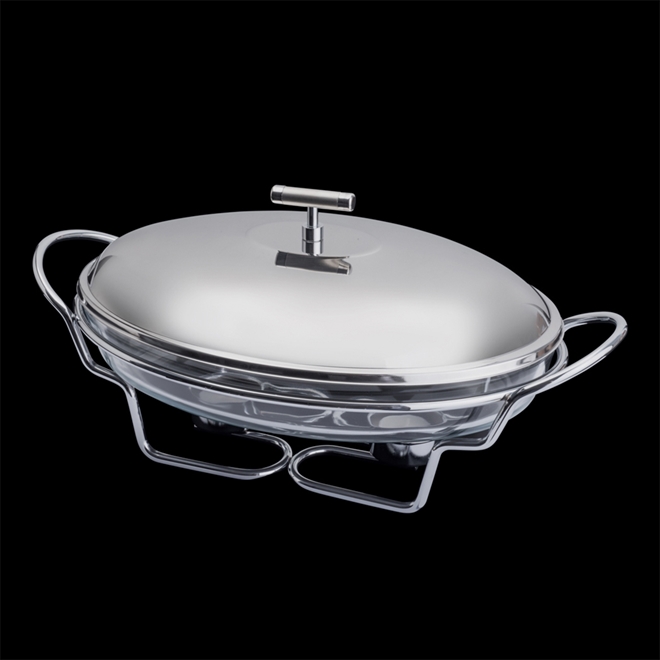 Rechaud Vidro c/Tampa Aço Inox Satin oval 3l - Rechaud Vidro c/Tampa ...
